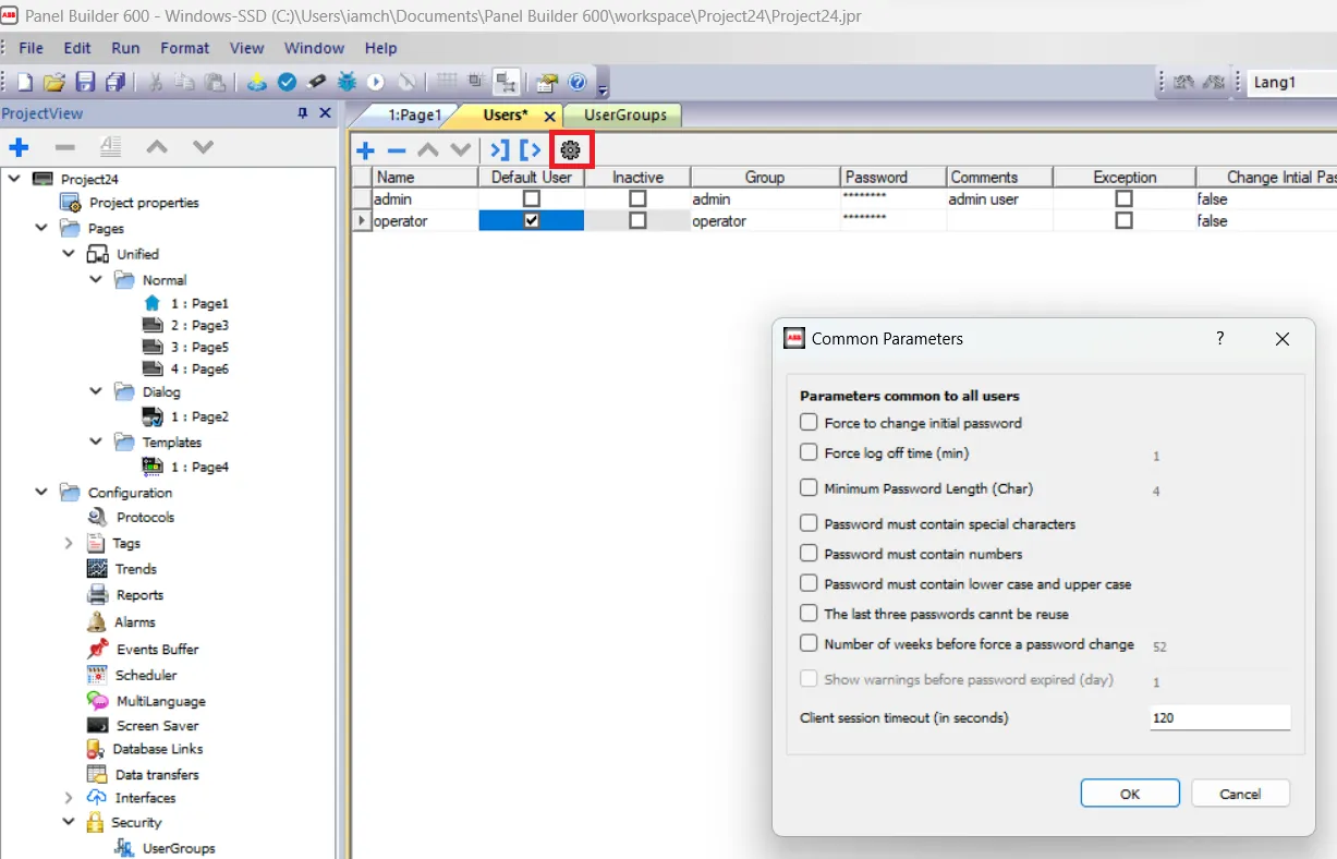 ABB HMI security features with panel builder 600