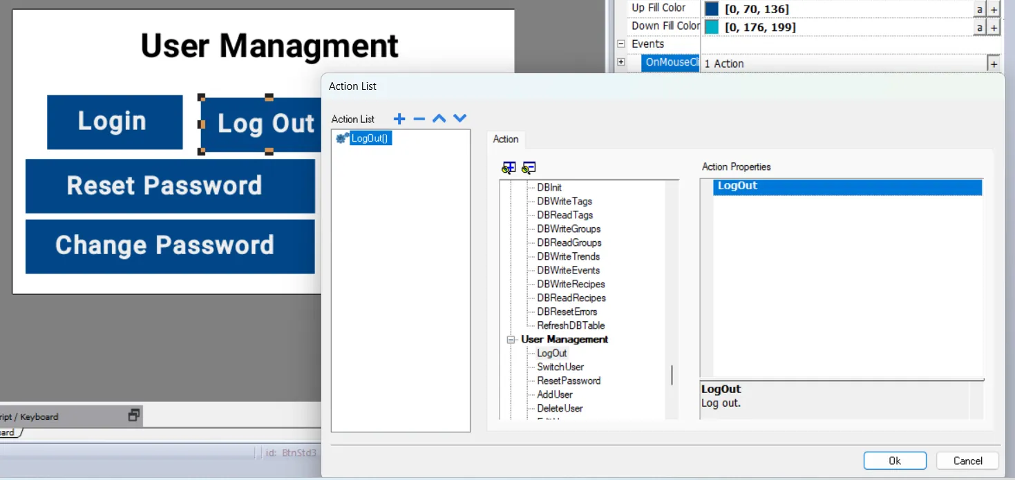 ABB HMI user Managements action in abb panel builder 600 : Logout ...